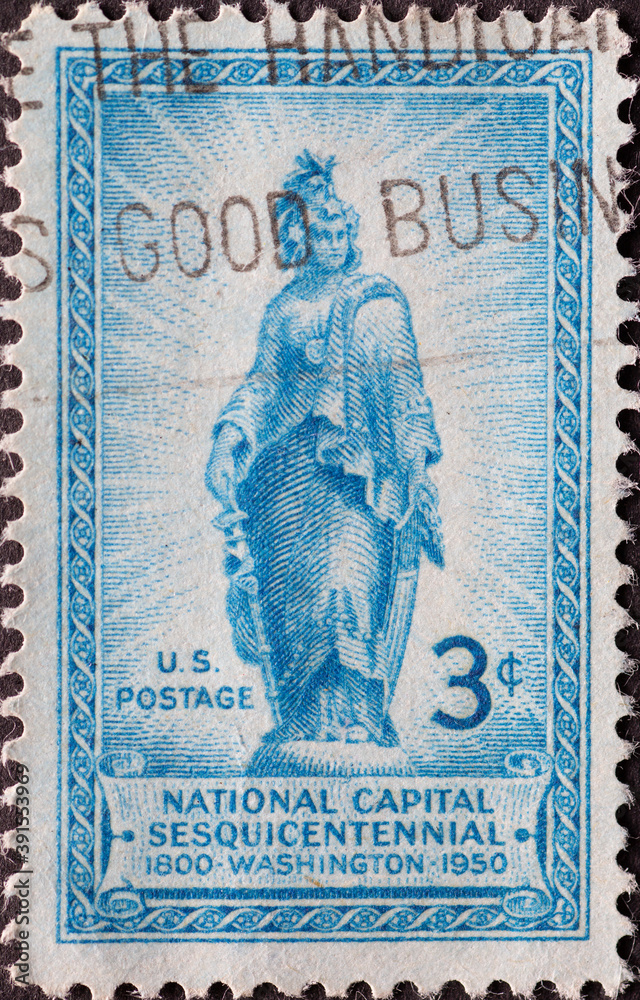 USA - Circa 1950 : a postage stamp printed in the US showing the Statue ...