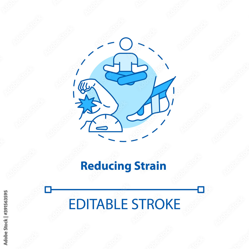 Reducing strain turquoise concept icon. Muscle pain relief. Body crump ...