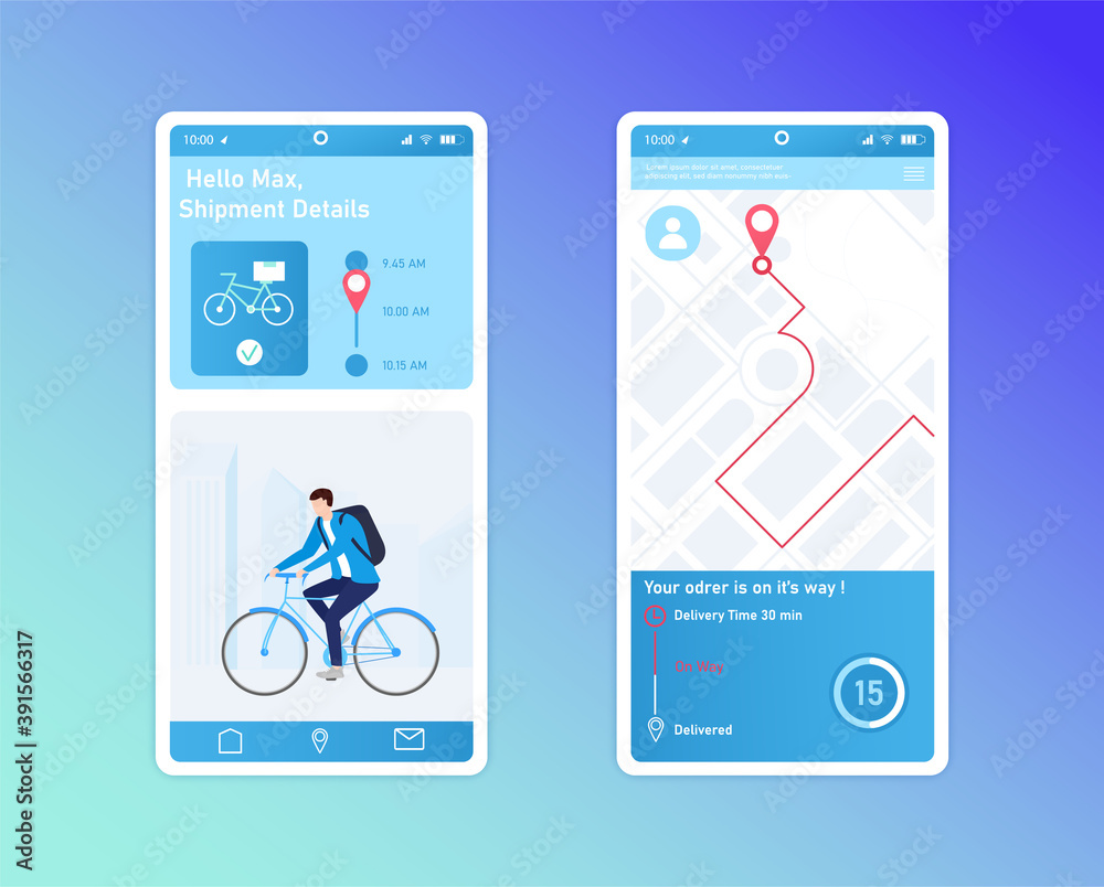 Mobile app design for delivery tracking service. Interface elements ...