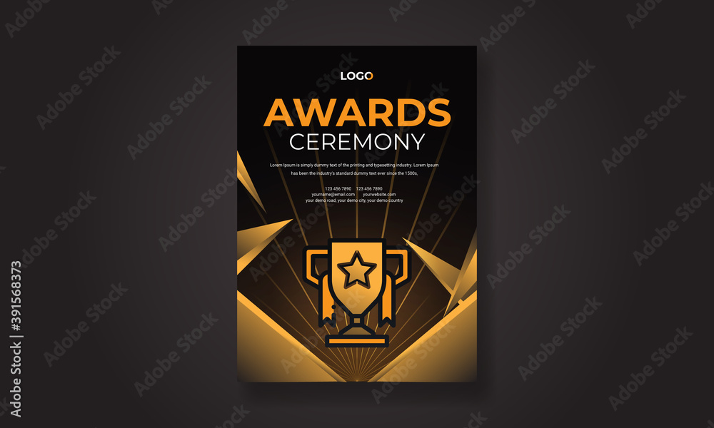 Golden award sign with modern glowing background, award ceremony flyer ...