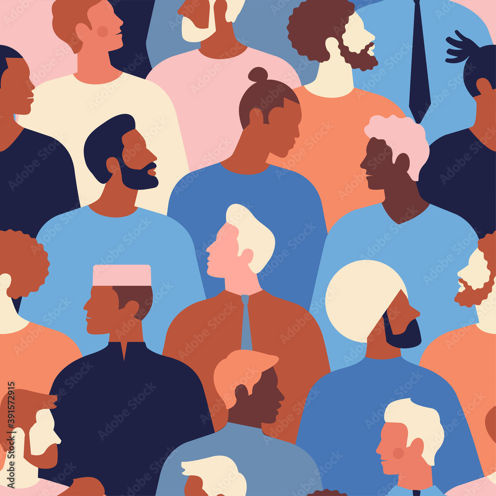 Male diverse faces of different ethnicity seamless pattern. Men ...