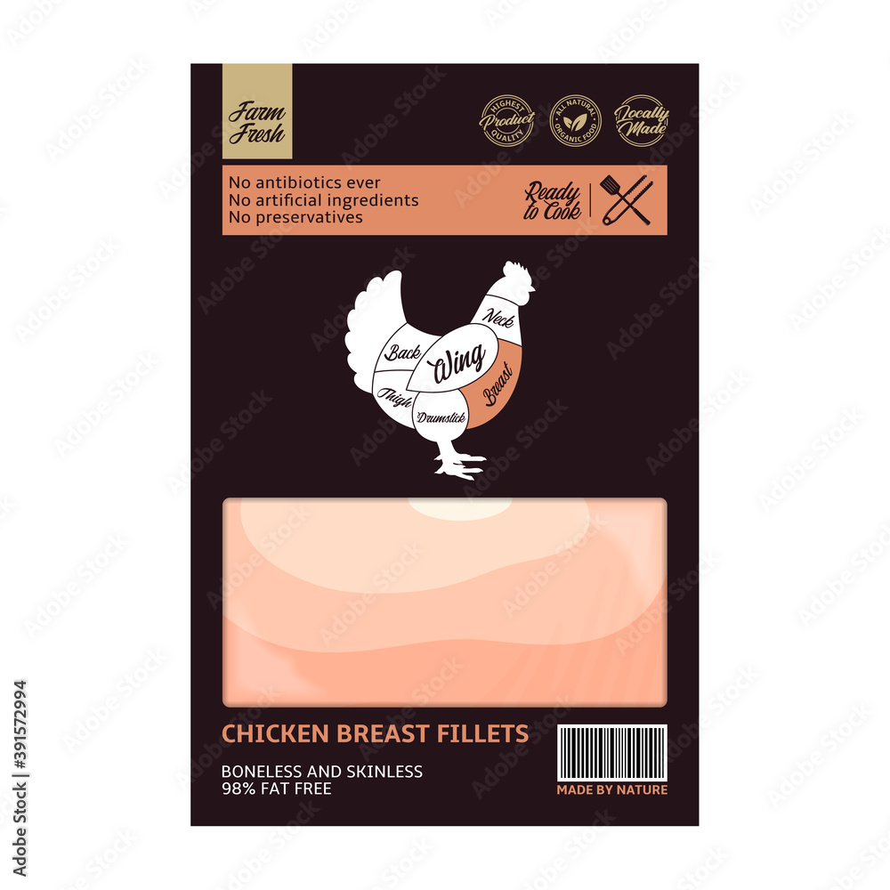 Vecteur Stock Vector chicken meat packaging design. Hen silhouette ...