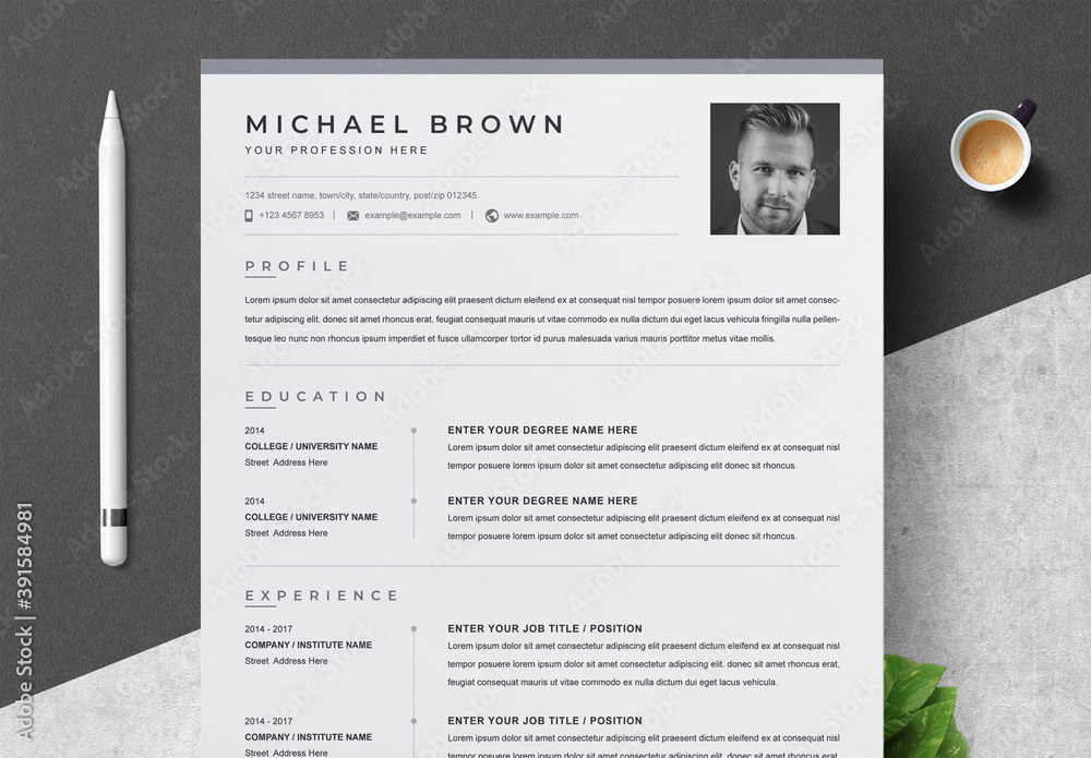 Clean and Professional Resume Layout Stock Template | Adobe Stock