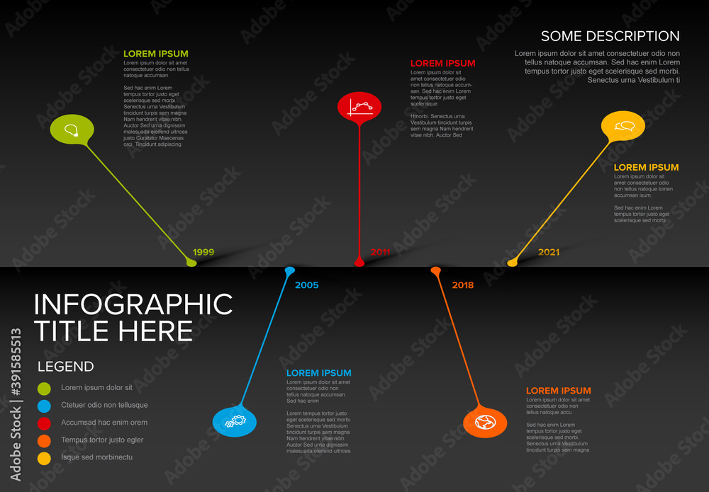 Timeline with Five Droplet Pointers Layout Stock Template | Adobe Stock