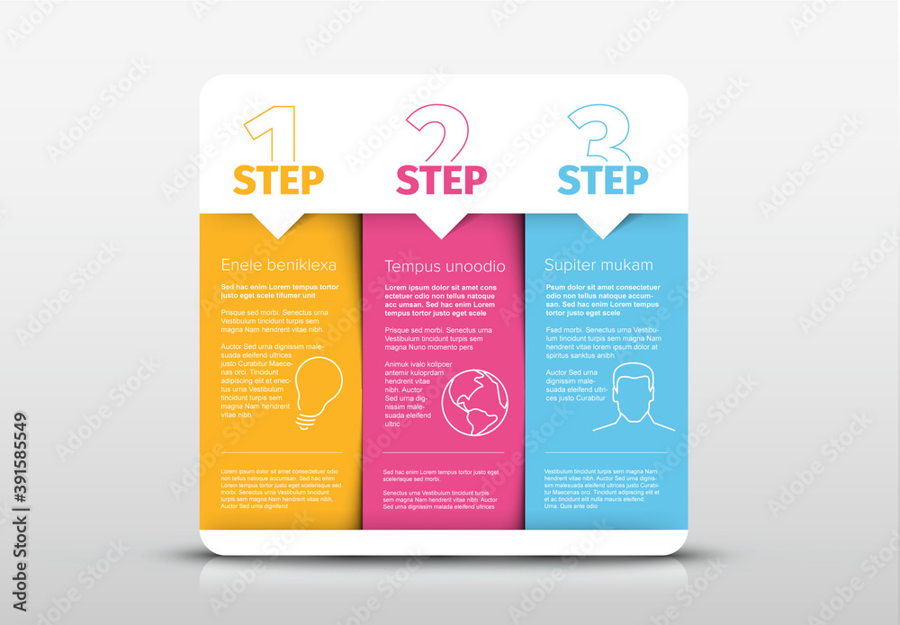 three Simple Colorful Steps Process Infographic Layout Stock Template ...