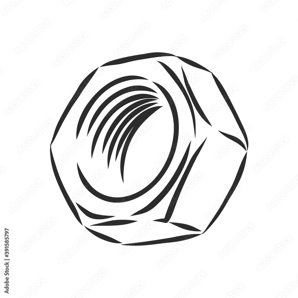 Gadget icon. Vector illustration of a bolt and nut. Hand drawn tool nut ...