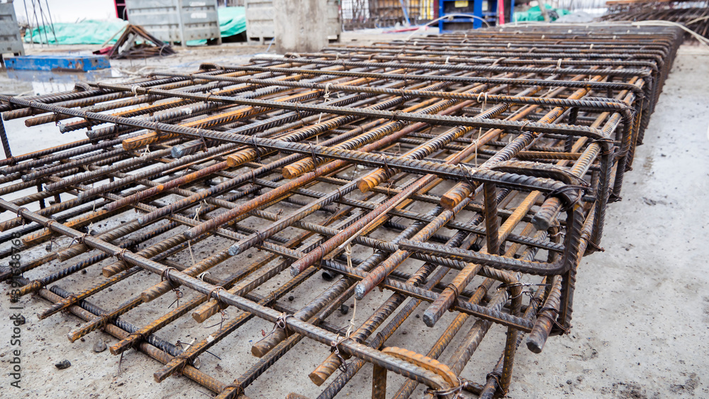Reinforcement of concrete work. Rebar steel bars, reinforcement ...