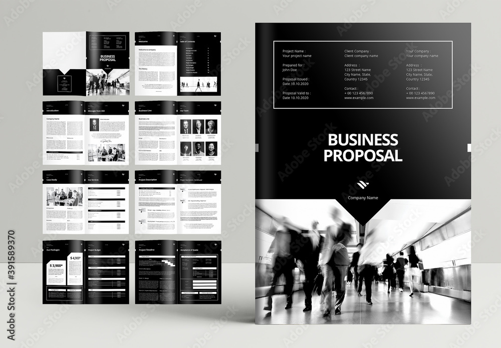 Professional Business Proposal Booklet Layout with Black Accents Stock ...