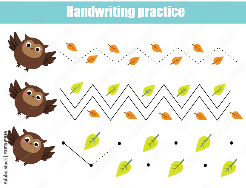 Owl fly. Handwriting practice sheet. Educational children game. Tracing ...