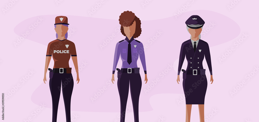 colorful group of three women of various ethnicities and ages with ...