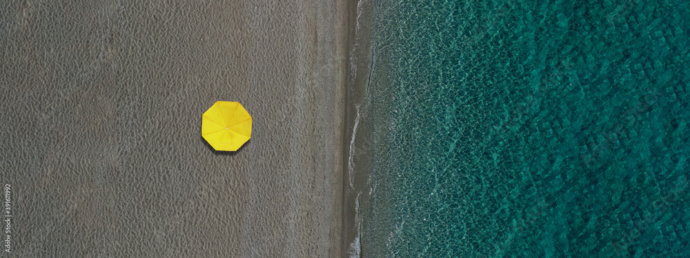 Aerial drone ultra wide panoramic photo of paradise sandy beach of ...