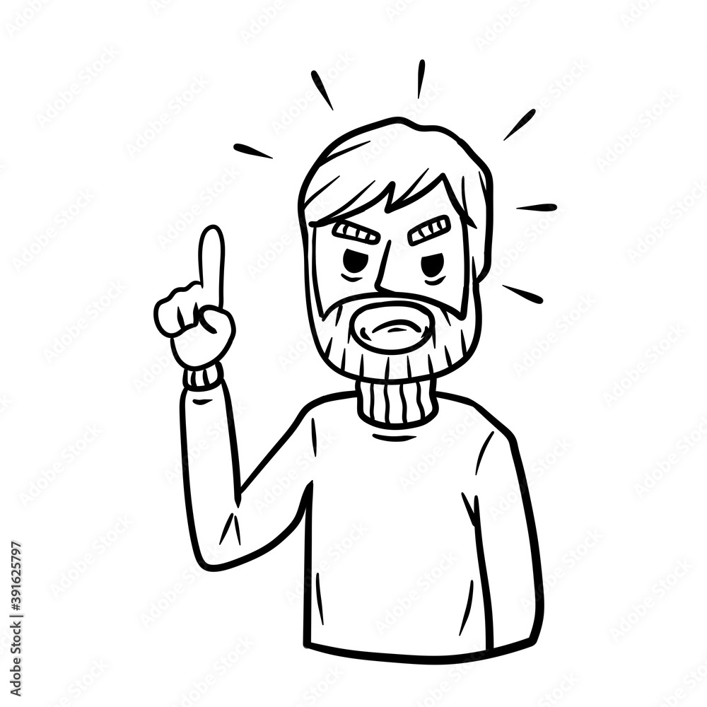 Stern man points with his finger. Negative emotion guy. Note and remark ...