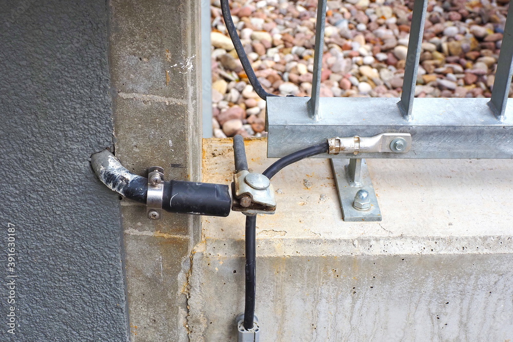 Connecting lightning protection and grounding to the ground loop. Stock ...