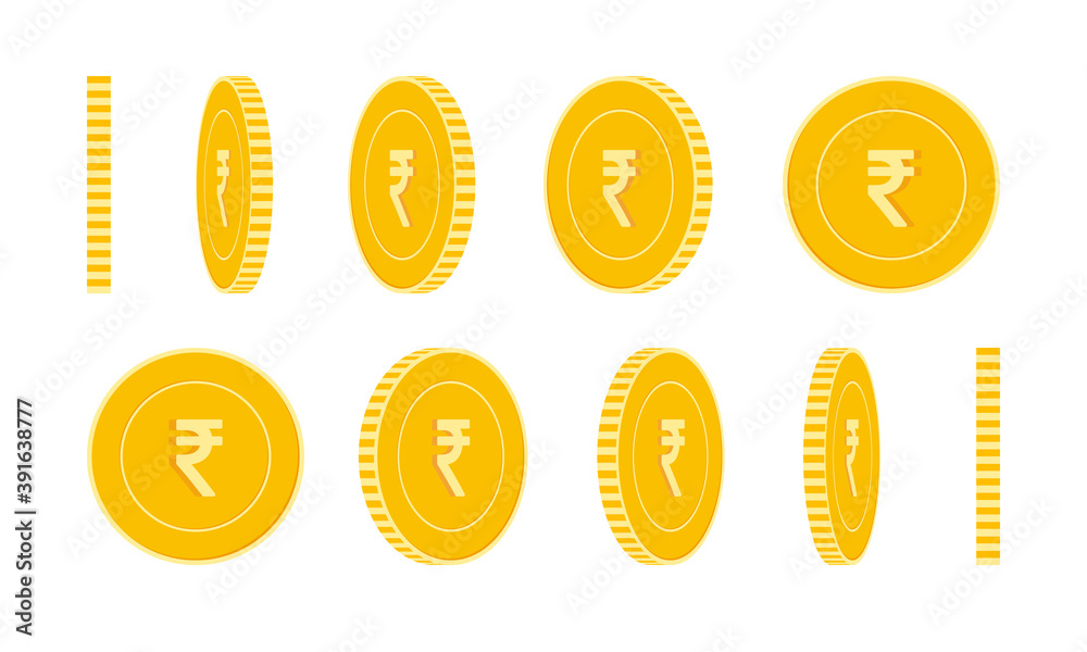 Indian rupee coins set, animation ready. INR yello Stock Vector | Adobe ...