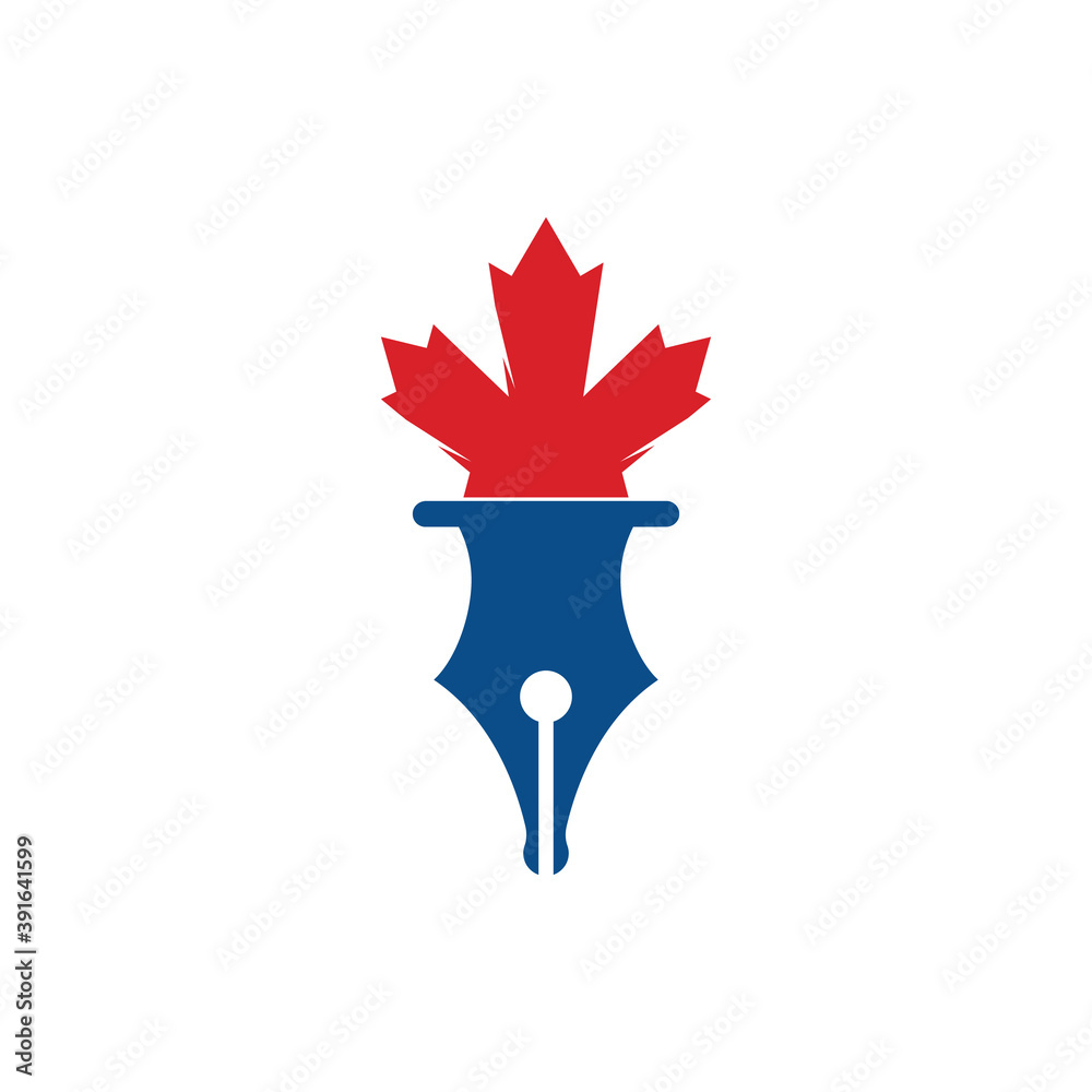 Pen and red maple leaf logo vector. Education Logo. Institutional and ...