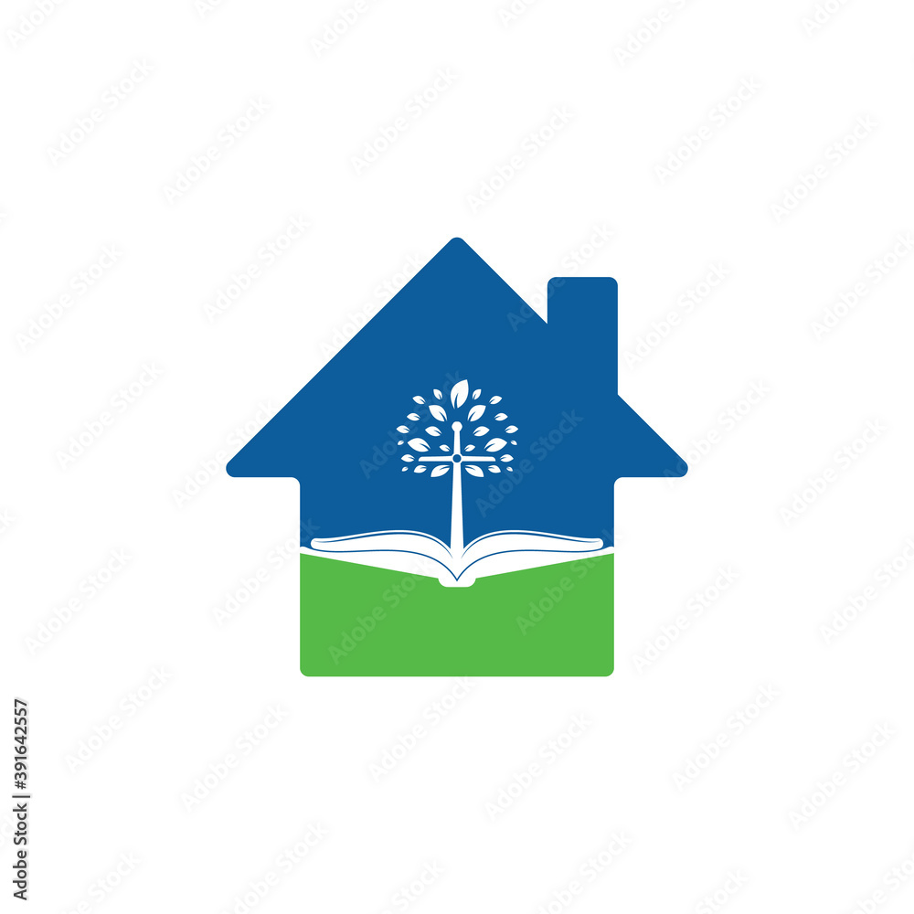 Bible church tree home shape concept logo design. Bible Cross Tree ...