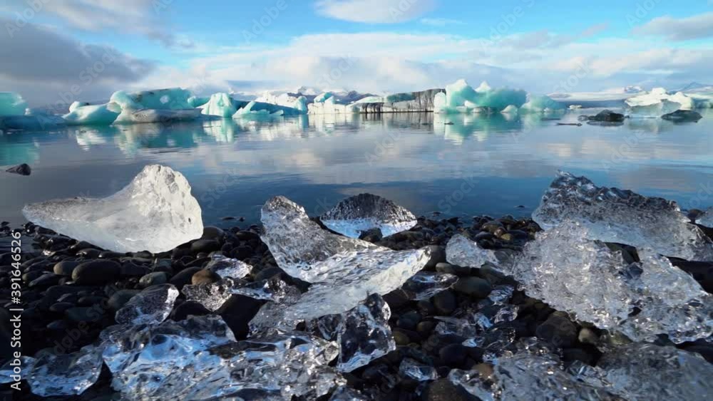Global climate change, nature is declining. Glacier lagoon Jokulsarlon ...