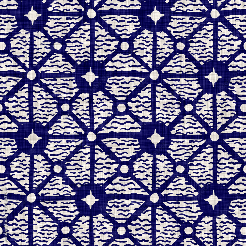 Nautical blue check on linen texture background. Summer coastal living ...