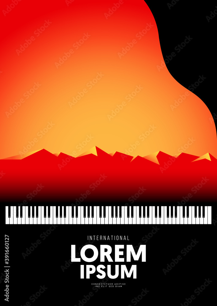 Music poster design template background decorative with piano and low ...