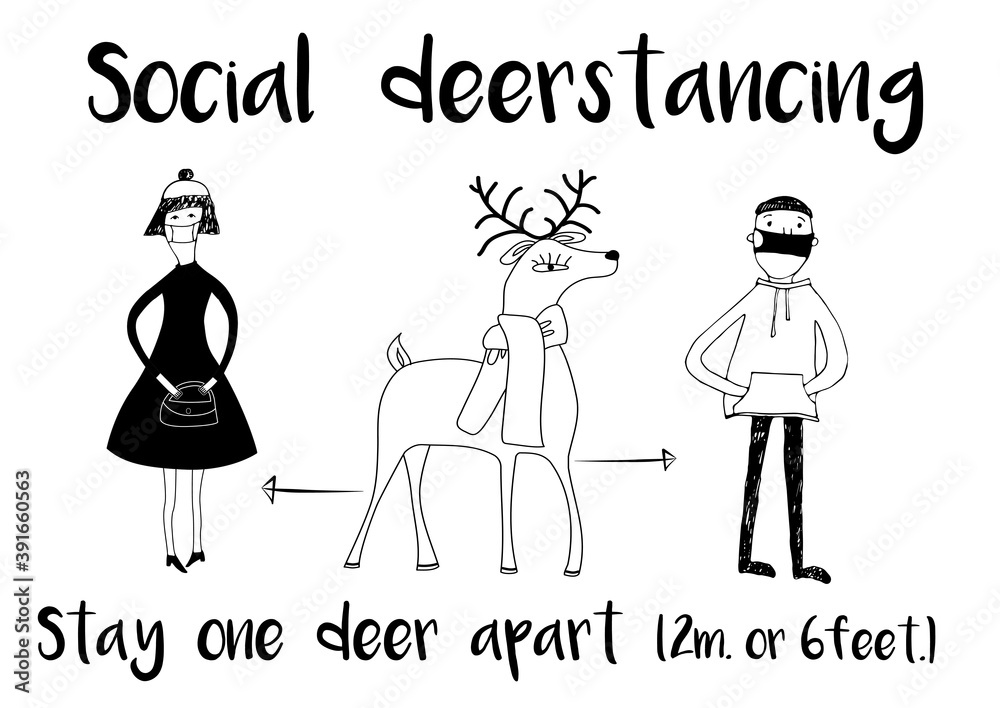 Vetor do Stock: Social distancing poster. Black and white graphic ...