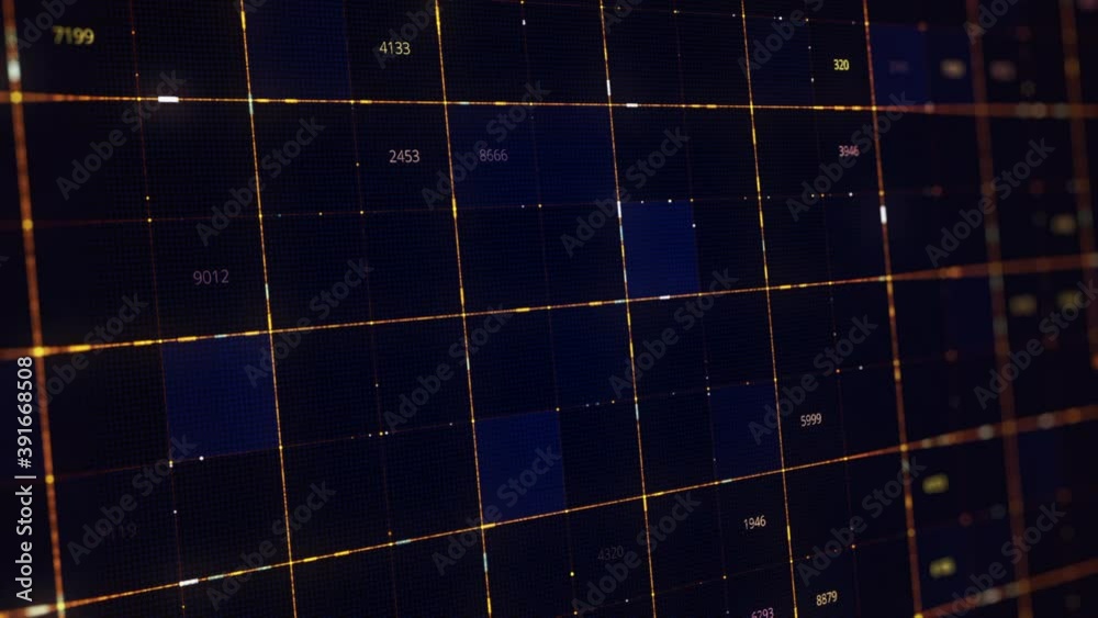 Abstract digital background with matrix of numeric values. Animation. Futuristic big data ...