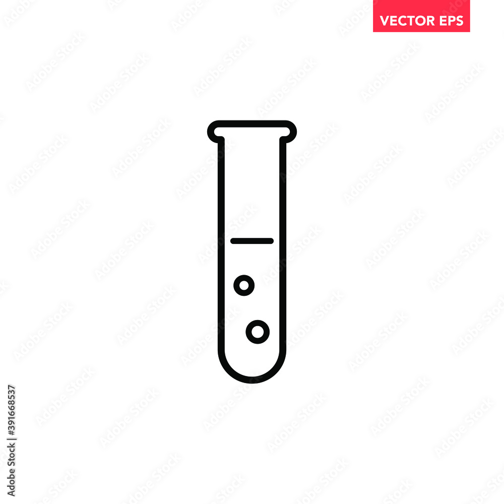 Black single test tube line icon, simple scientific lab ware flat ...