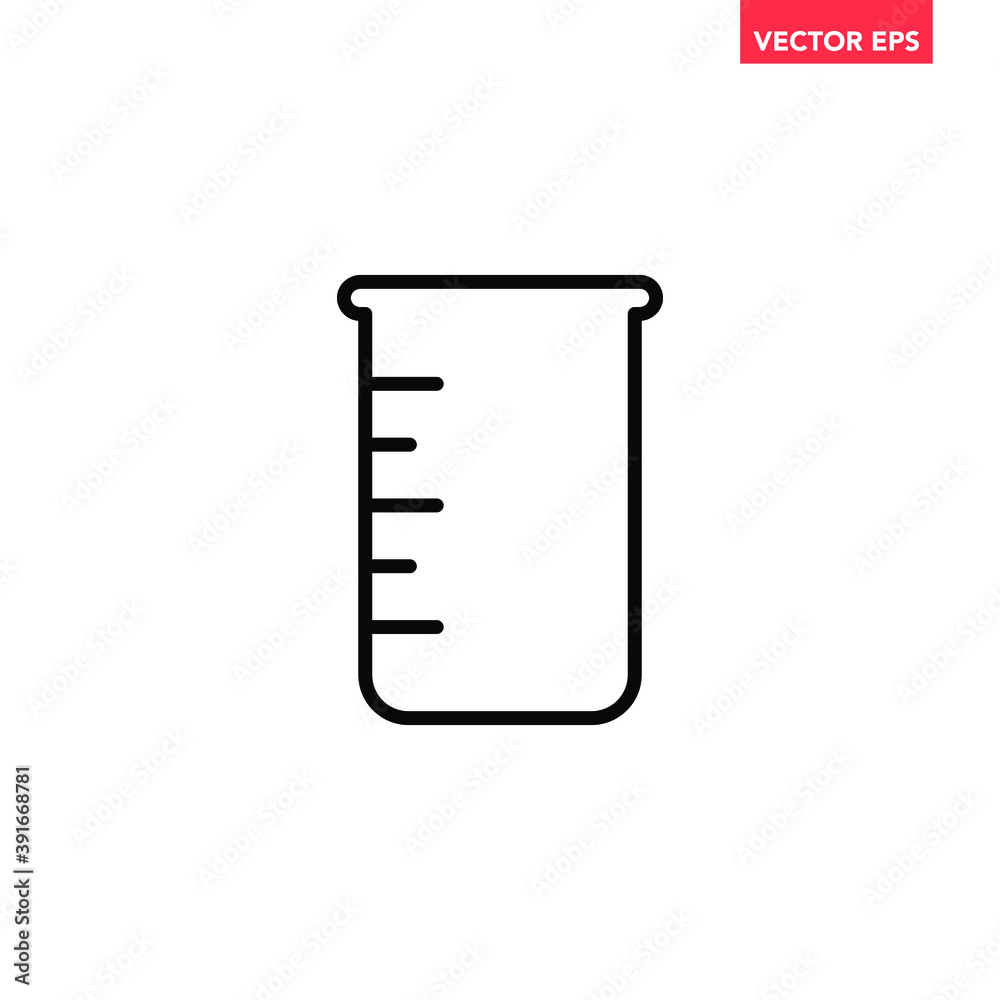 Black single beaker line icon, simple scientific lab ware flat design ...