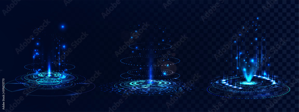 HUD holograms - portal for GUI, UI, APP design. Sky-fi vector set ...