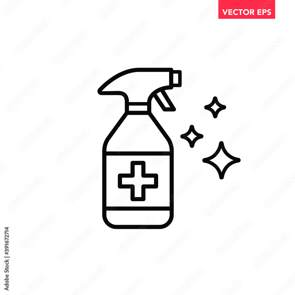 Black single anti-bacterial spray line icon, simple health safe tool ...