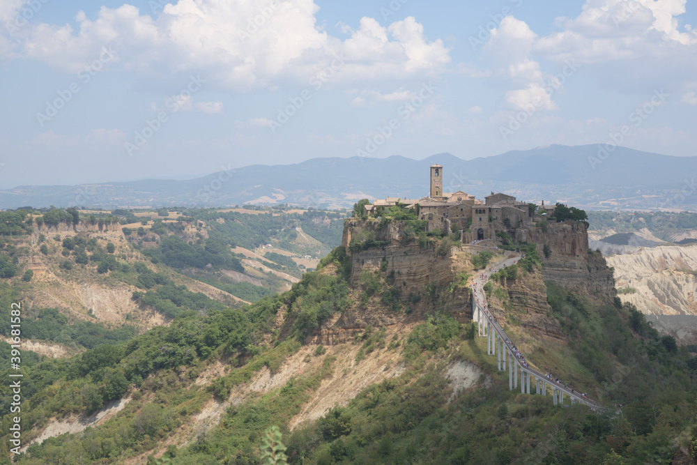 Cività di Bagnoregio sitting on a limestone cliff and slowly decaying ...