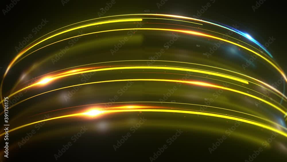 3d render loop animation of digital light trails. Fast data transfer ...