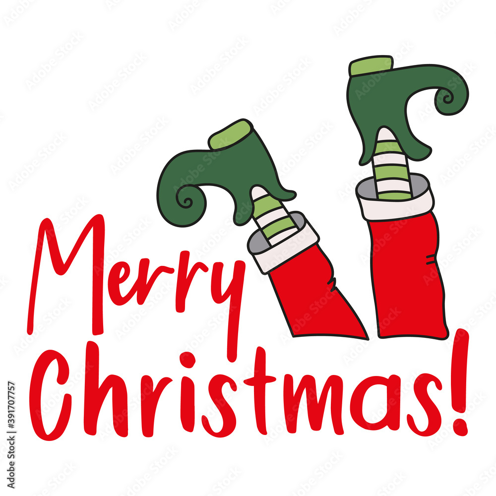 Cartoon illustration with elf legs feet. Christmas elf feet, vector ...