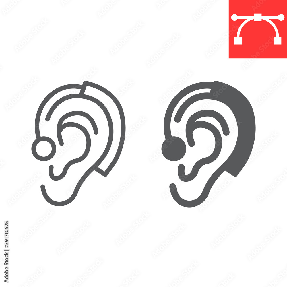Vetor de Hearing aid line and glyph icon, disability and deafness, ear ...