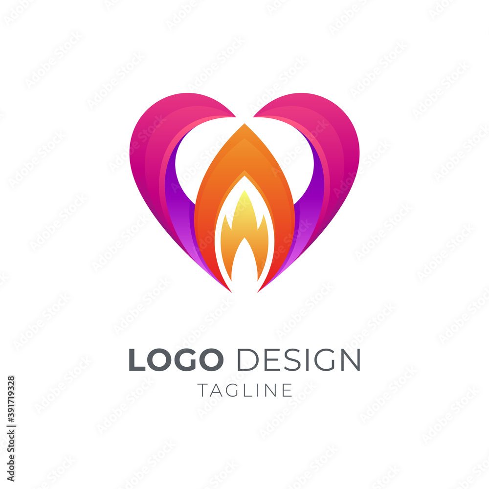 Fire Heart Logo Design, Love Passion Logo Vector Stock Vector | Adobe Stock