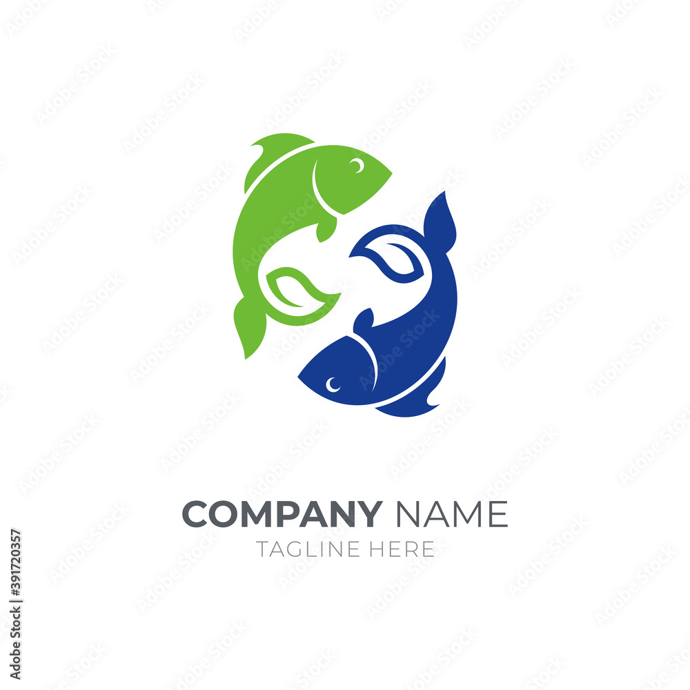 Two Fish Logo With Leaf Shaped Tails, Simple Modern Flat Logo Style ...
