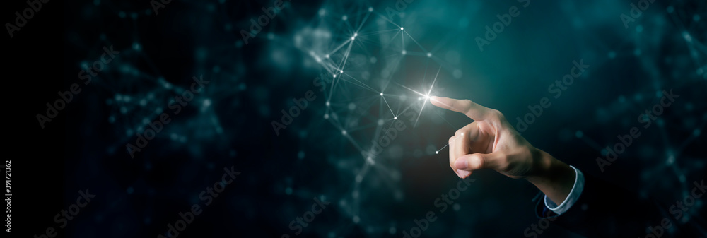 Hand finger click on digital technology cyber space, futuristic smart ...