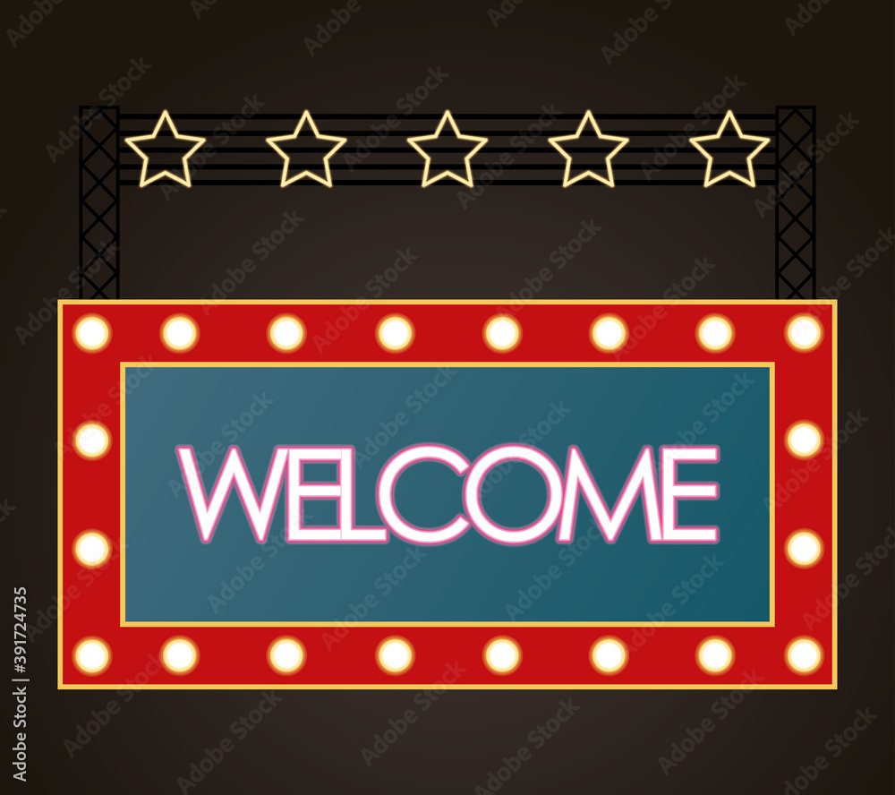 welcome word in retro Light square figure frame and stars Stock Vector ...