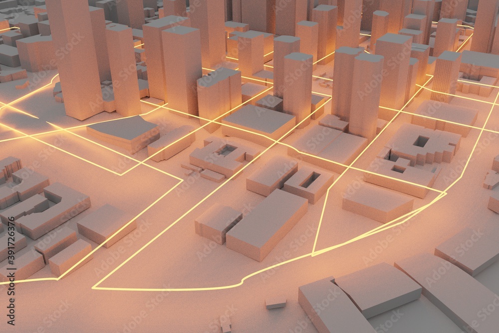 Future smart city concept, urban and futuristic technology flow ...