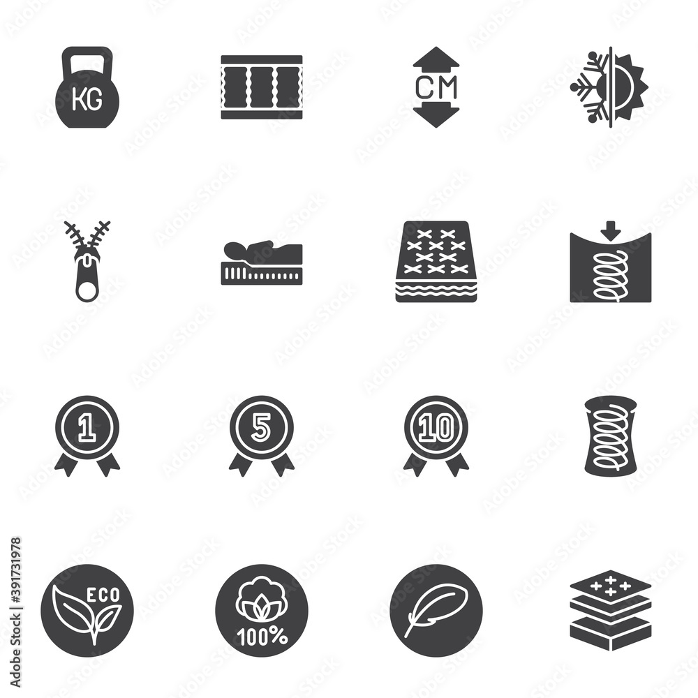 Orthopedic mattress vector icons set, modern solid symbol collection ...