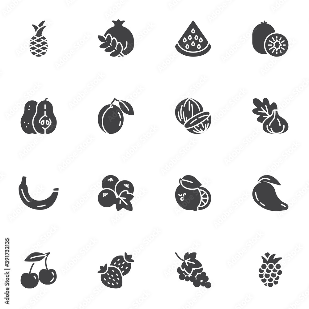 Tropical fruit vector icons set, modern solid symbol collection, filled ...