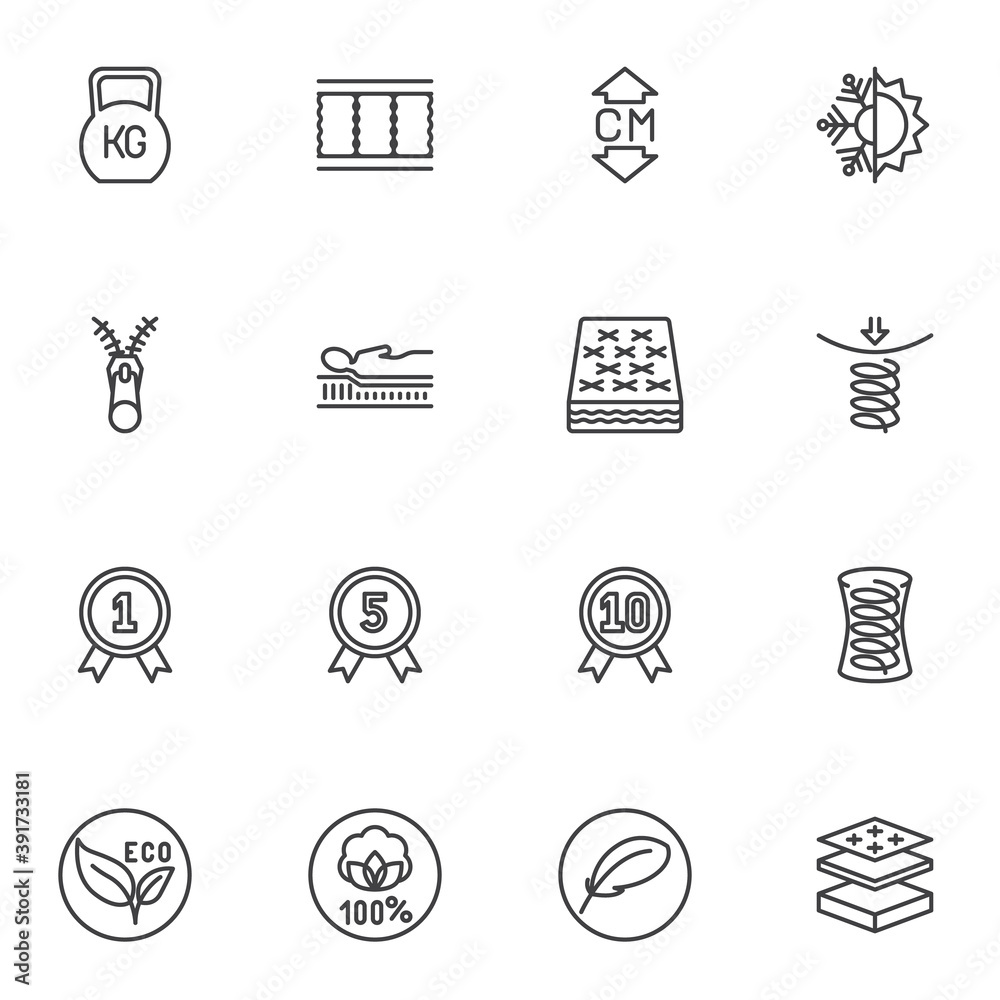 Orthopedic mattress line icons set, outline vector symbol collection ...