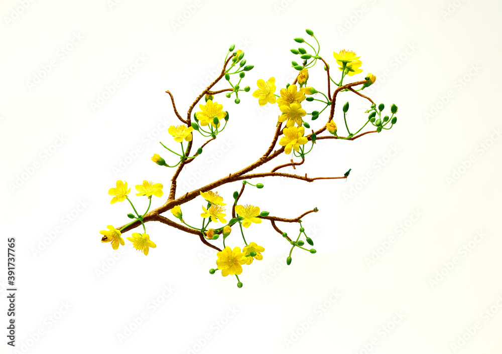 Fake Ochna branches to decorate for celebrating Lunar New Year. It's ...