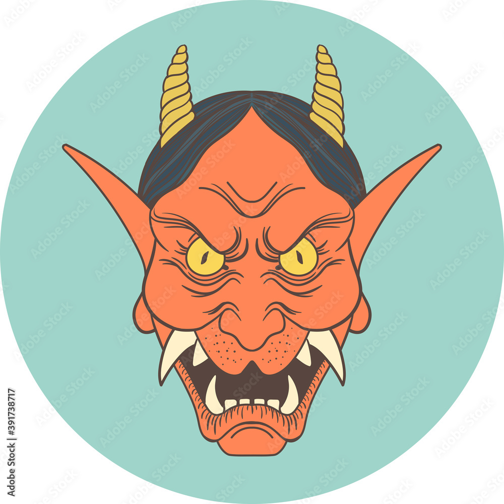 japanese demon yokai vector red face Stock Vector | Adobe Stock