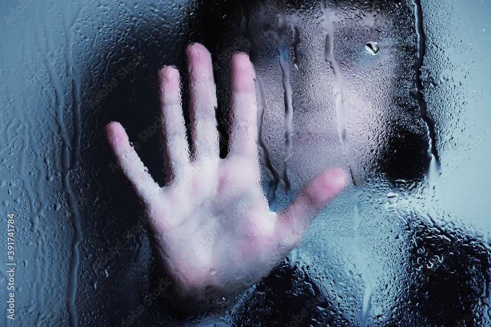 Young girl showing stop gesture. Protect children and young underage ...