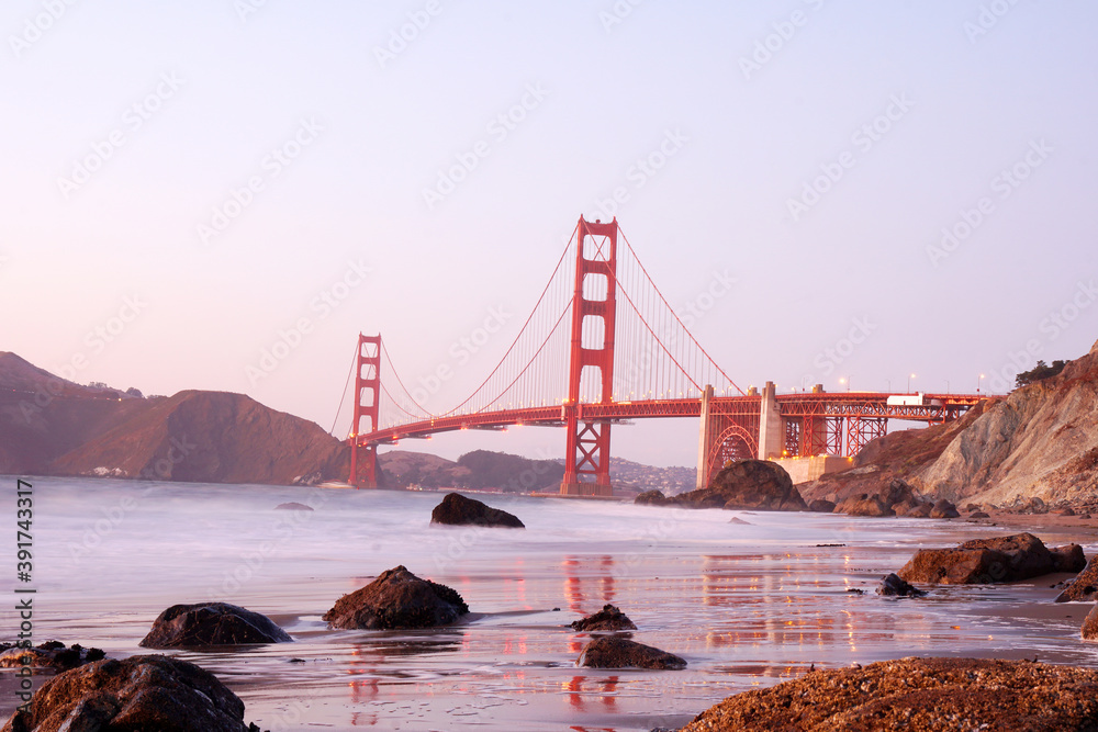 Golden Gate Bridge is Red Bridge seen from Marshall's Beach in San ...