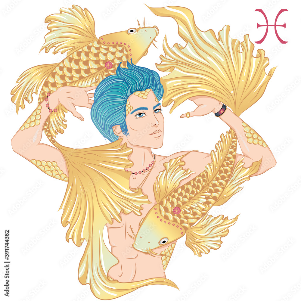Zodiac. Vector illustration of the astrological sign of Pisces as a ...