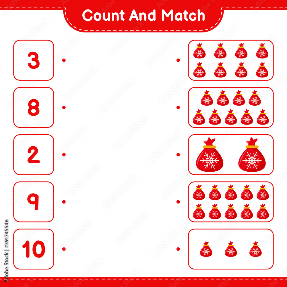 Count and match, count the number of Santa Claus Bag and match with ...