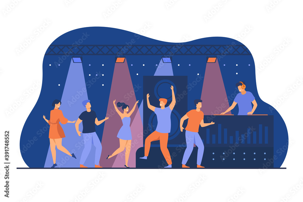 Happy young people dancing in club isolated flat vector illustration ...