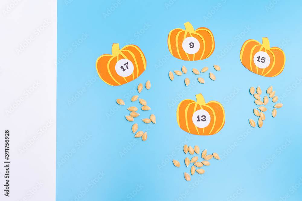 math activity for kids, pumpkin and seeds counting game for elementary ...