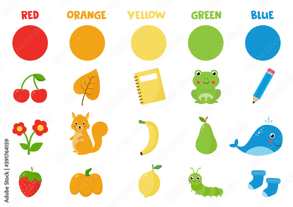 Collection of primary colors. Learning colors. Colorful objects and ...
